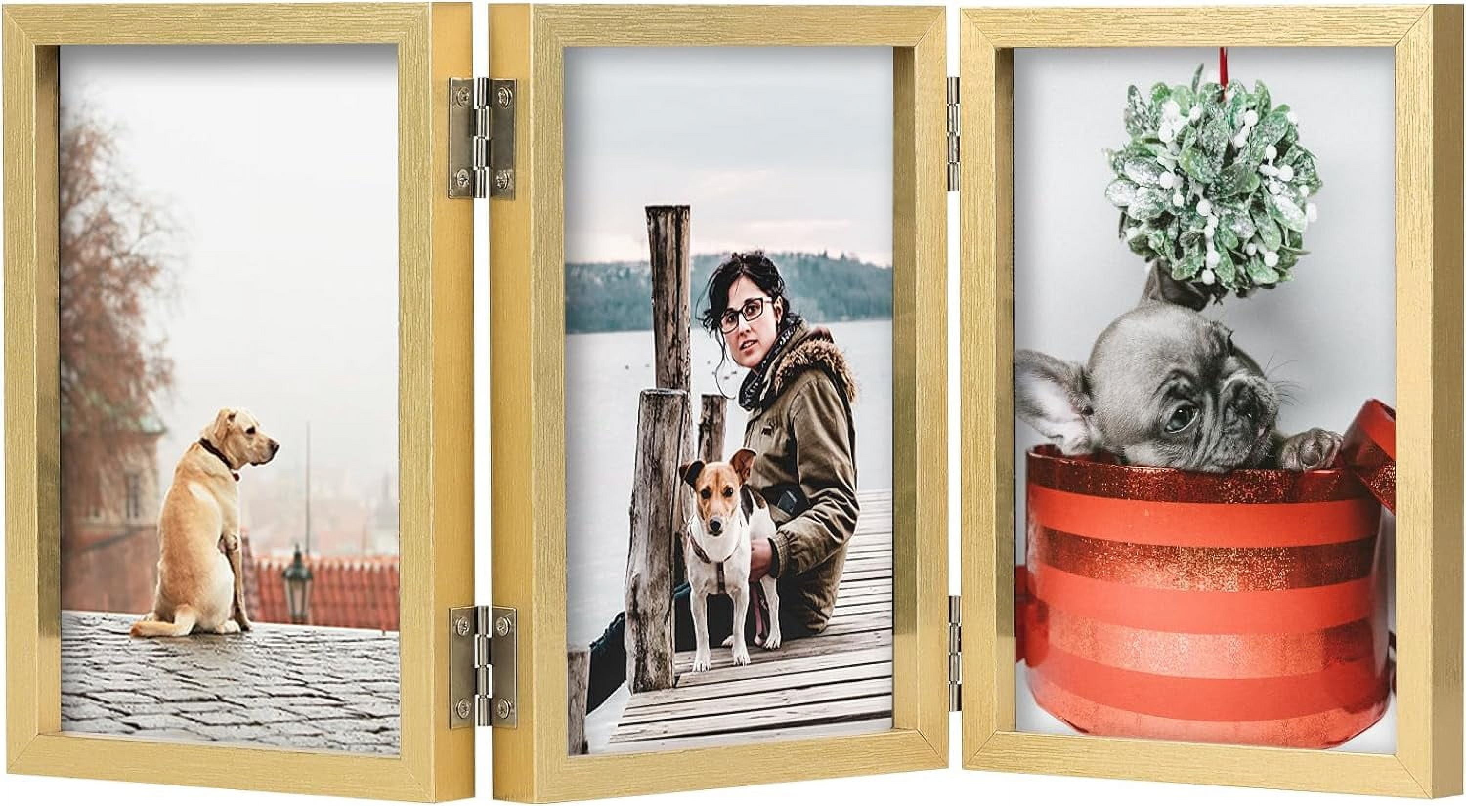 5x7 3 Picture Frame Triple Wooden Hinged Photo Frame Definition Glass ...