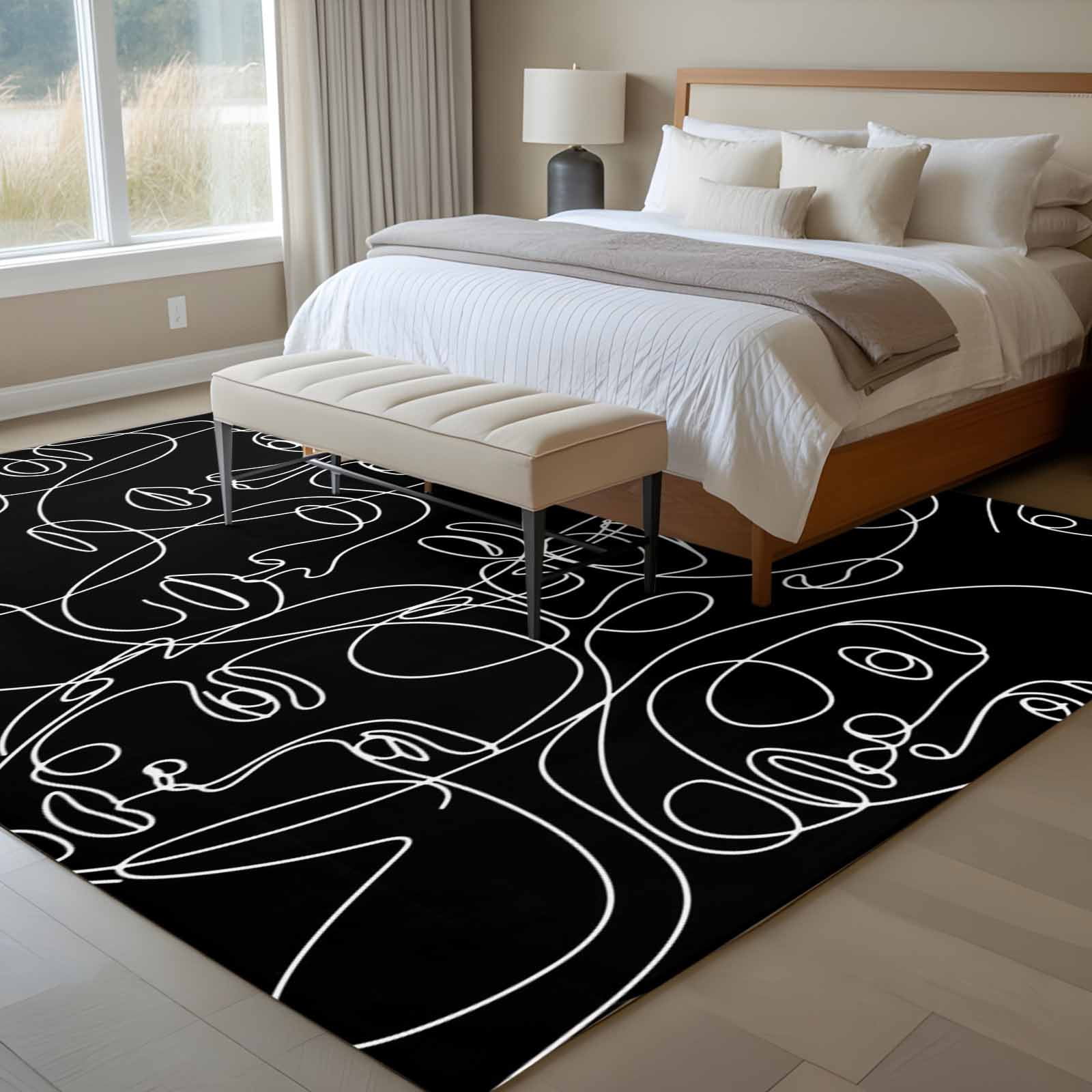 5x7 Abstract Human Face Area Rug for Living Room, Washable Non Slip Low ...
