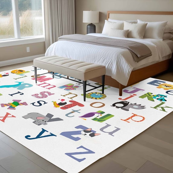 5x7 Alphabet AnimalColorful Cartoon Area Rug for Living Room, Washable ...