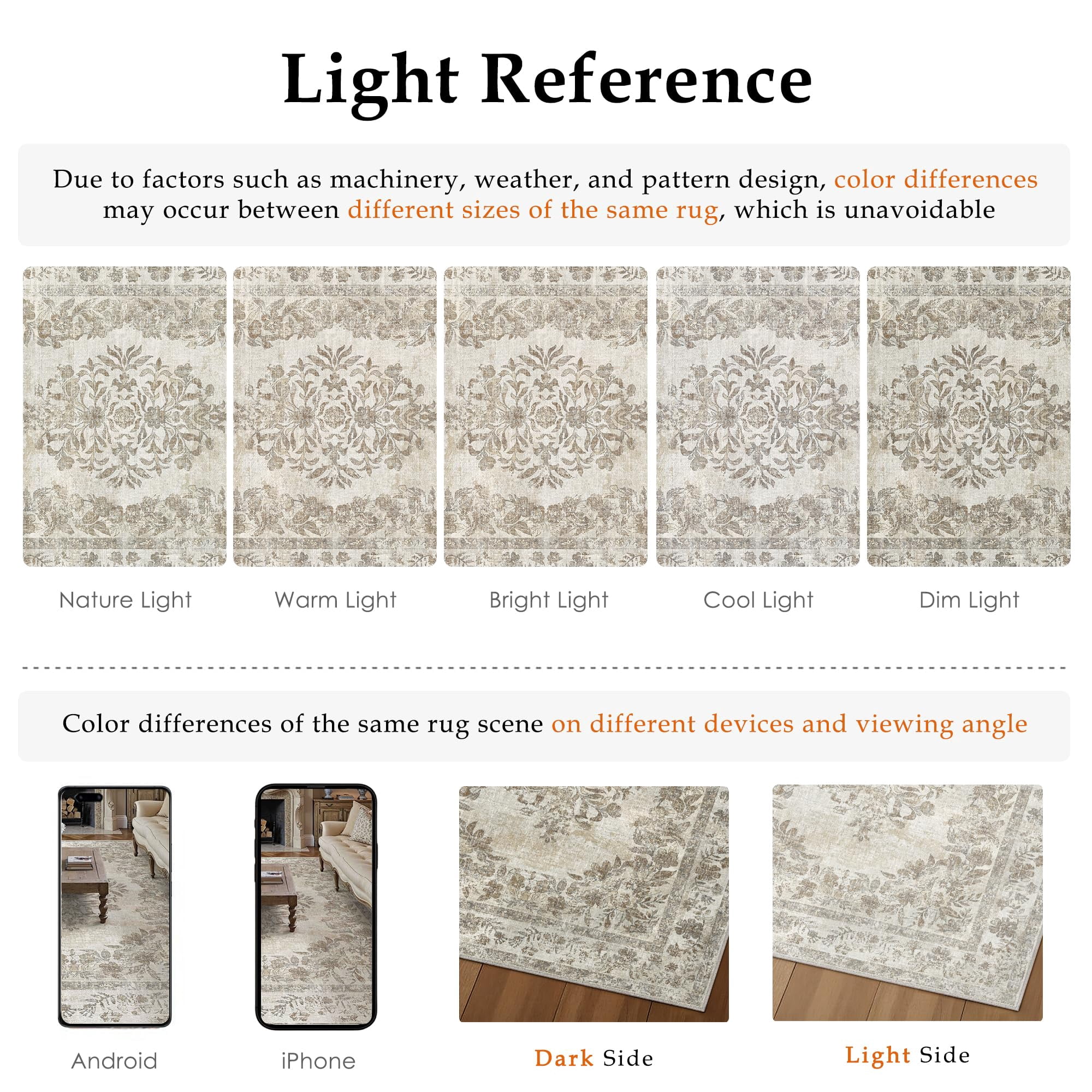 5x7 Area Rug Beige Washable Vintage Distressed Living Room Carpet Large ...