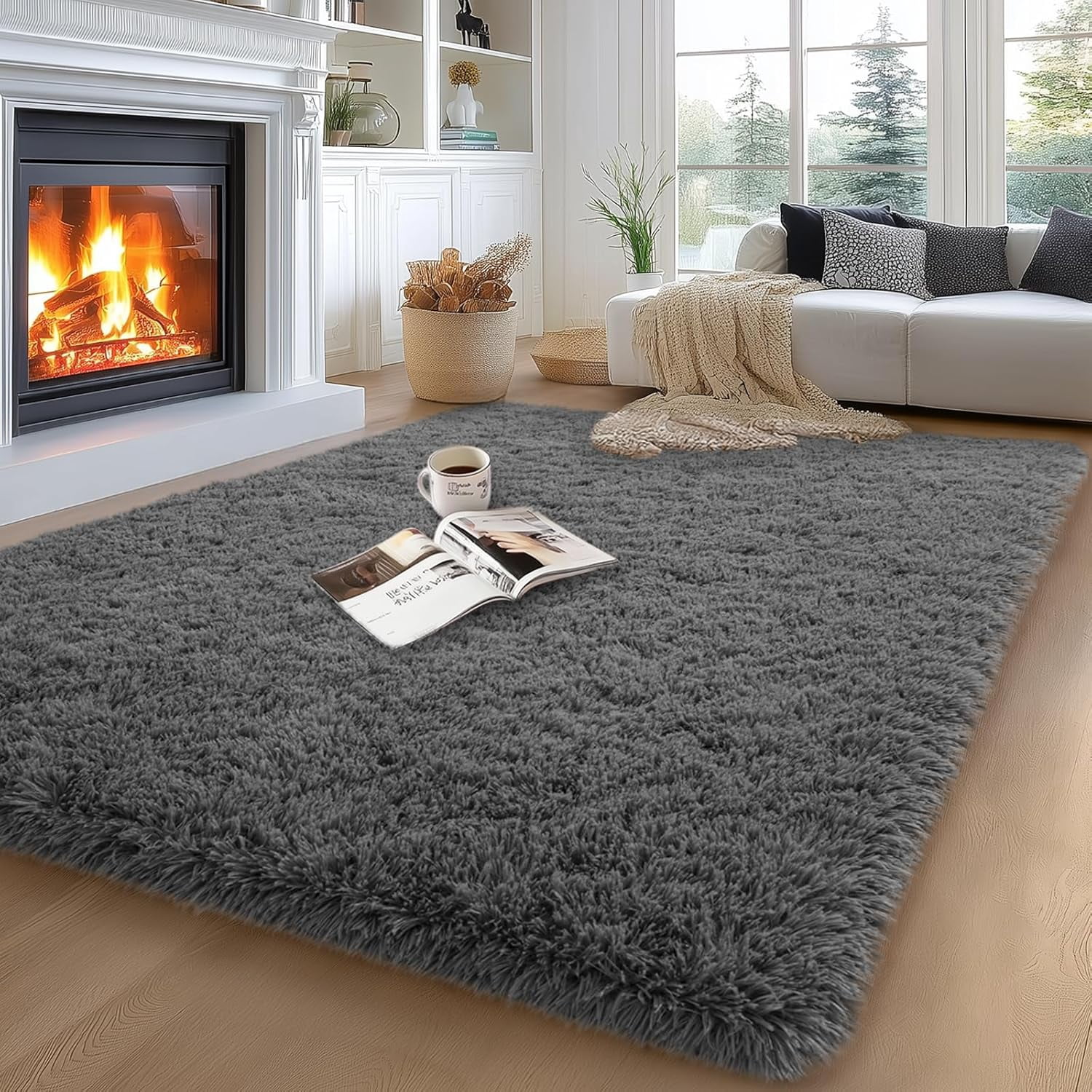 5x7 Area Rug for Living Room, Soft Fluffy Shaggy Carpet, Plush Bedroom ...
