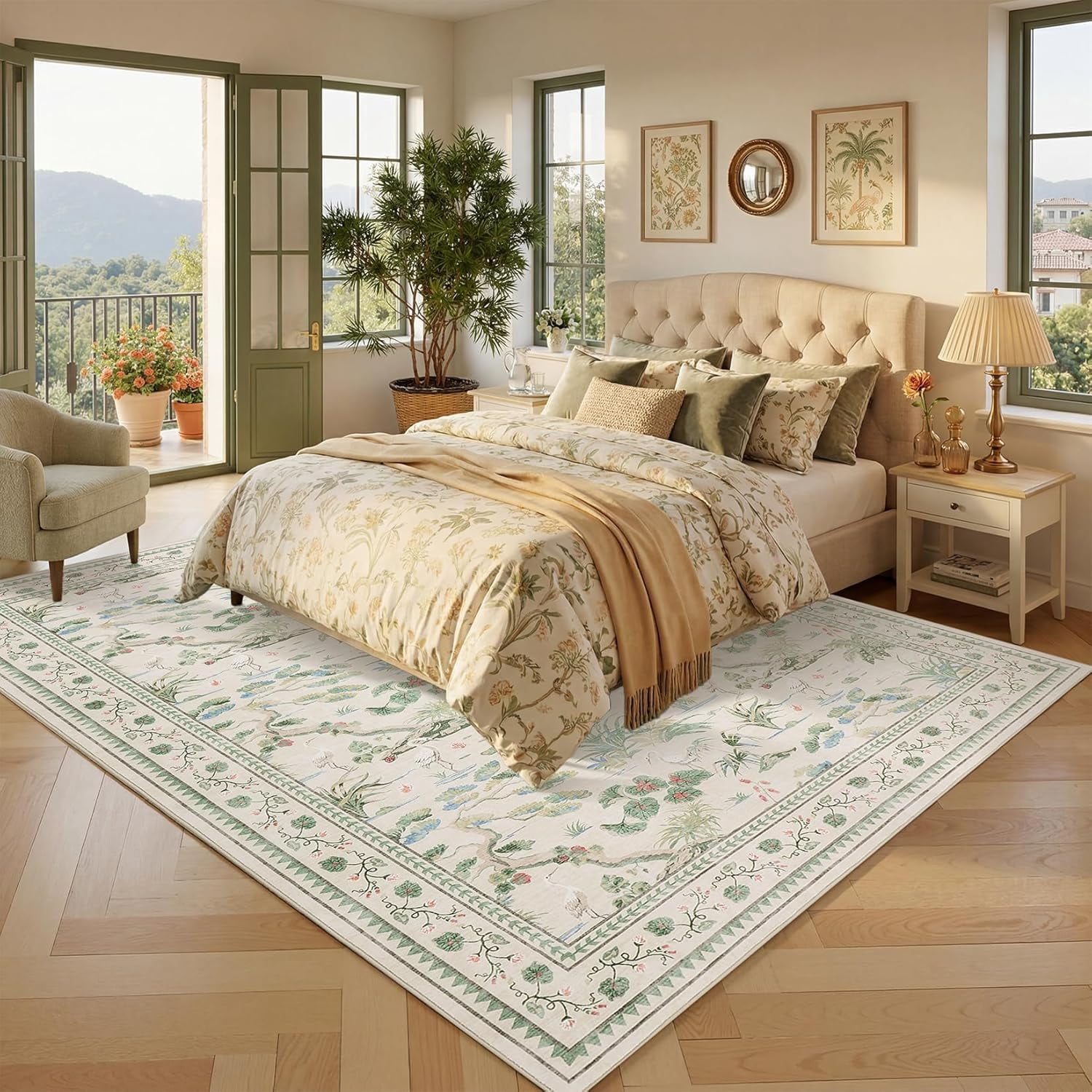 5x7 Area Rug Living Room Washable Non-Slip Low Pile Vintage Crane ...