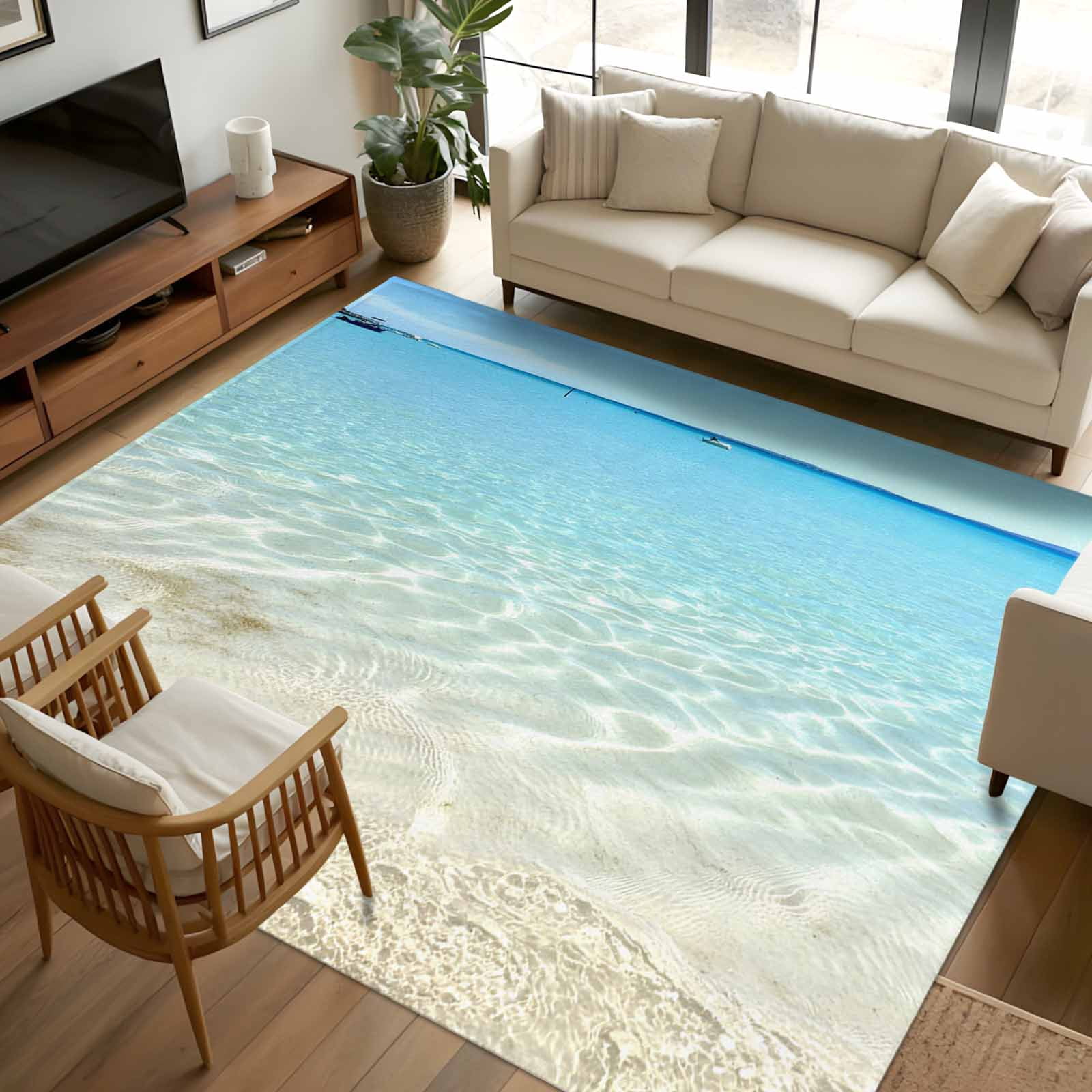 5x7 Area Rugs, Beach Ocean Non-Skid Rubber Backing Large Rectangle Rugs ...