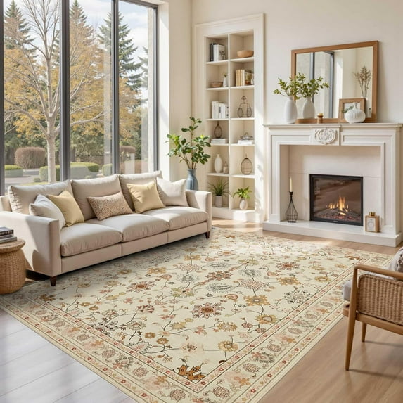 5x7 Area Rugs for Bedroom & Living Room - Washable Floral Boho Vintage ...