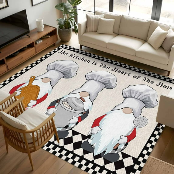 5x7 Area Rugs Beige Chef Gourmet Non-Skid Rubber Backing Large ...