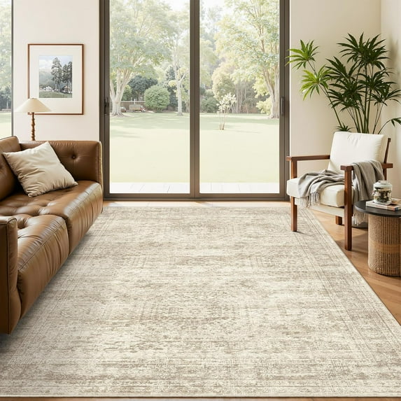 5x7 Area Rugs Beige Low Pile Indoor Washable Trendy Faded Style Rugs ...