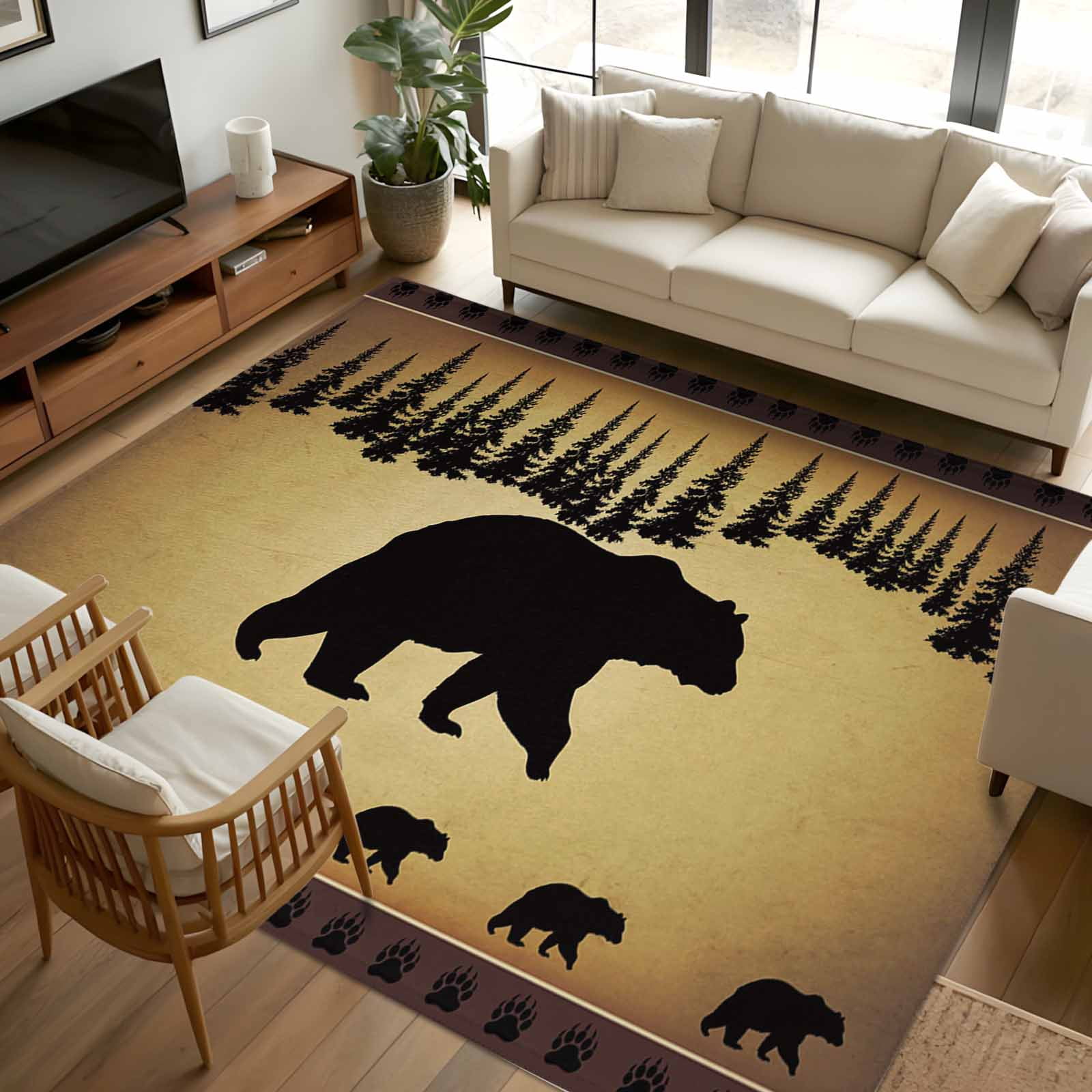 5x7 Area Rugs, Black Bear Non-Skid Rubber Backing Large Rectangle Rugs ...