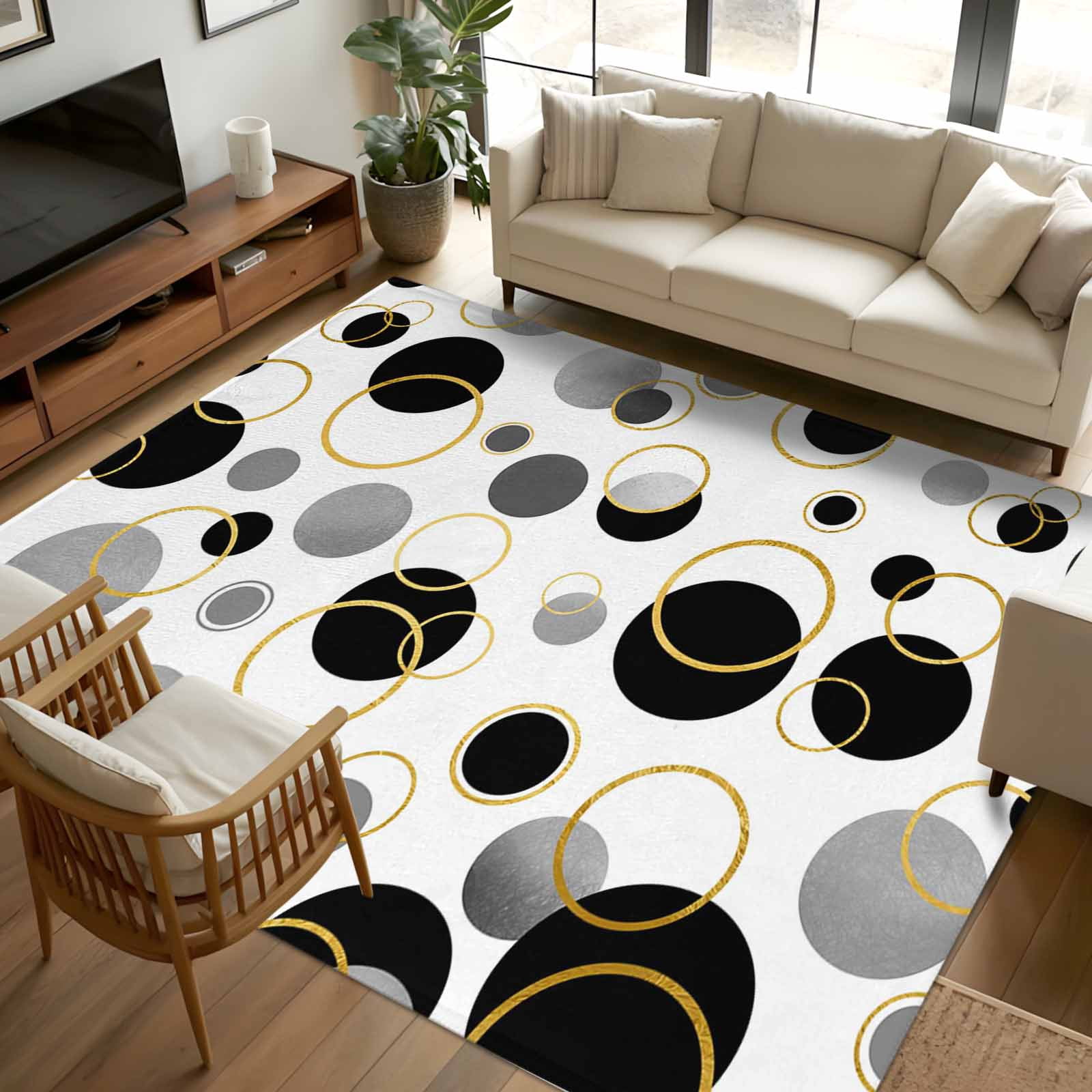 5x7 Area Rugs, Black Polka Dots Non-Skid Rubber Backing Large Rectangle ...
