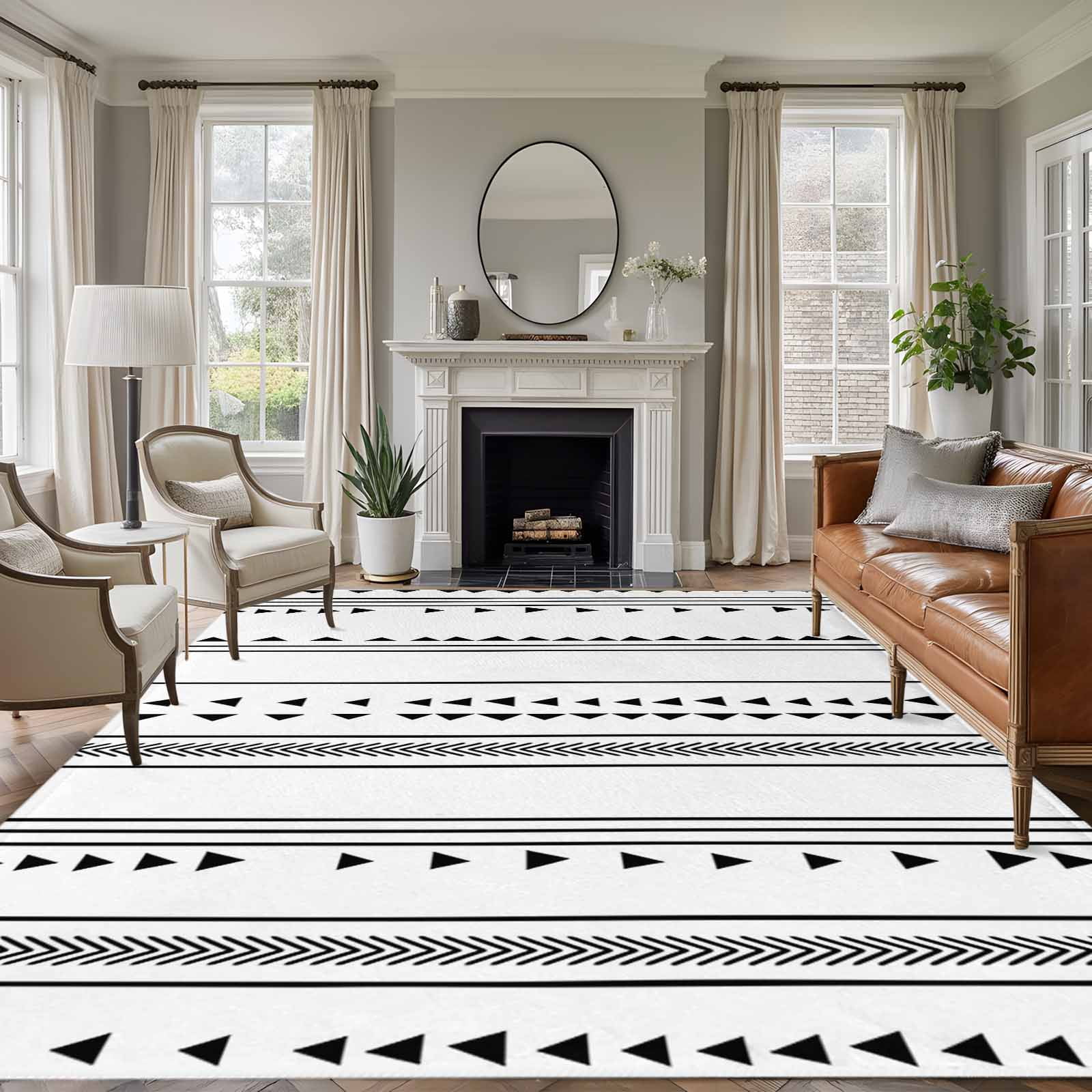 5x7 Area Rugs, Boho Black Stripes Non-Skid Rubber Backing Large ...