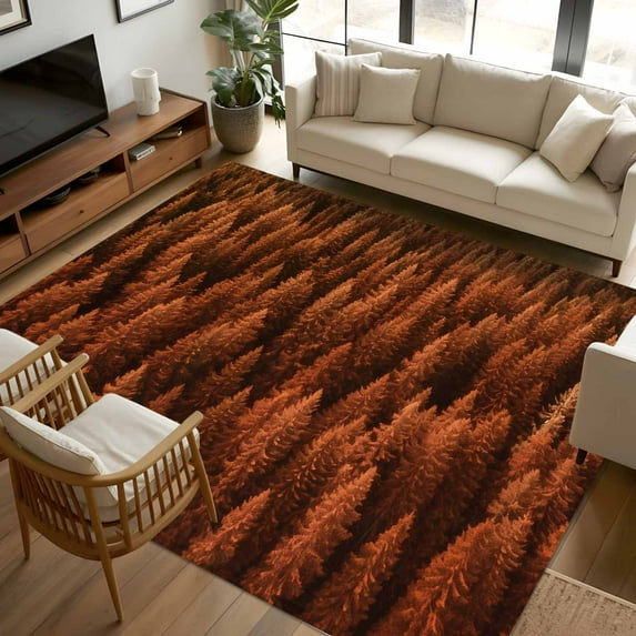 5x7 Area Rugs, Burnt Orange Forest Non-Skid Rubber Backing Large ...