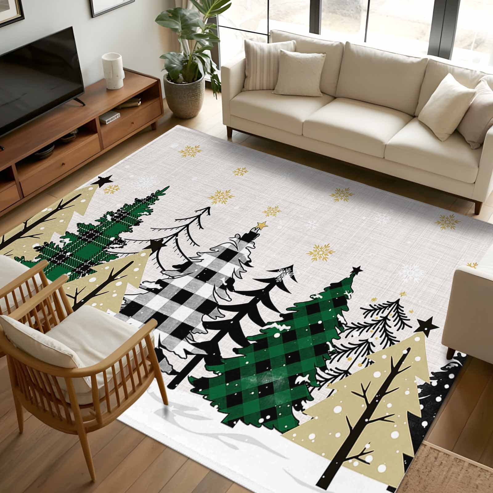 5x7 Area Rugs, Christmas Tree Non-Skid Rubber Backing Large Rectangle ...