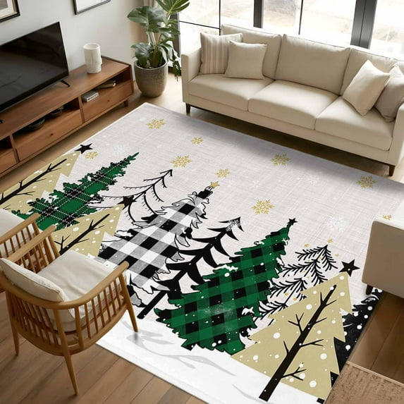 5x7 Area Rugs, Christmas Tree Non-Skid Rubber Backing Large Rectangle ...