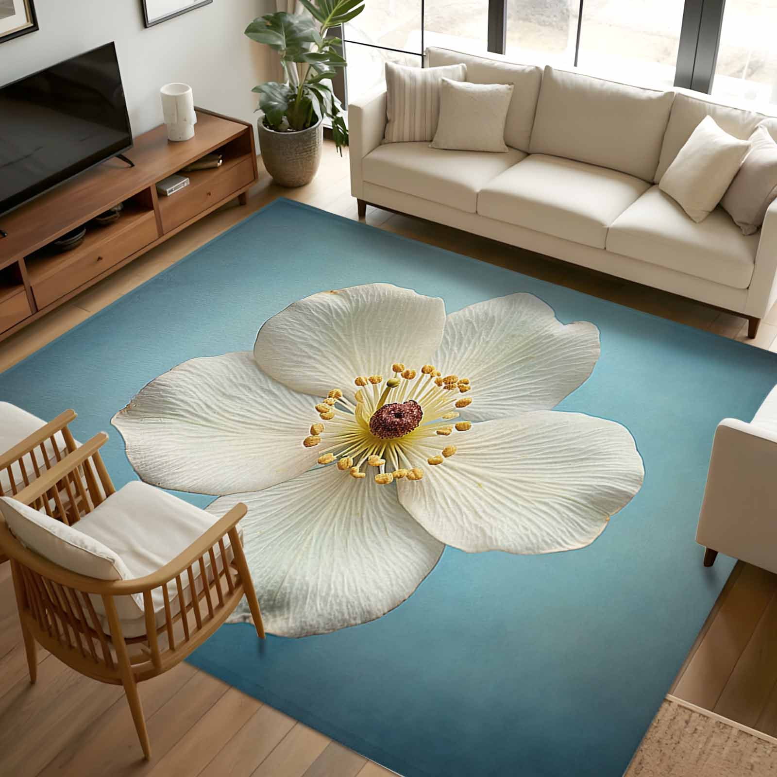 5x7 Area Rugs, Close-up Flower Non-Skid Rubber Backing Large Rectangle ...