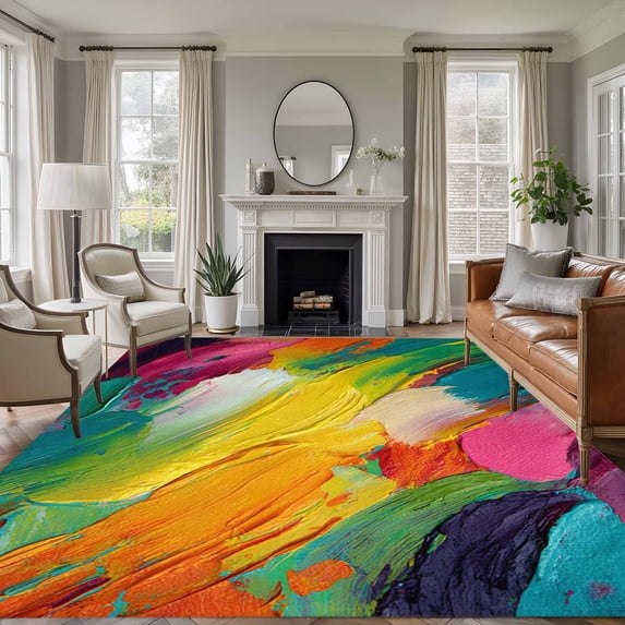 5x7 Area Rugs, Colorful Pigment Non-Skid Rubber Backing Large Rectangle ...