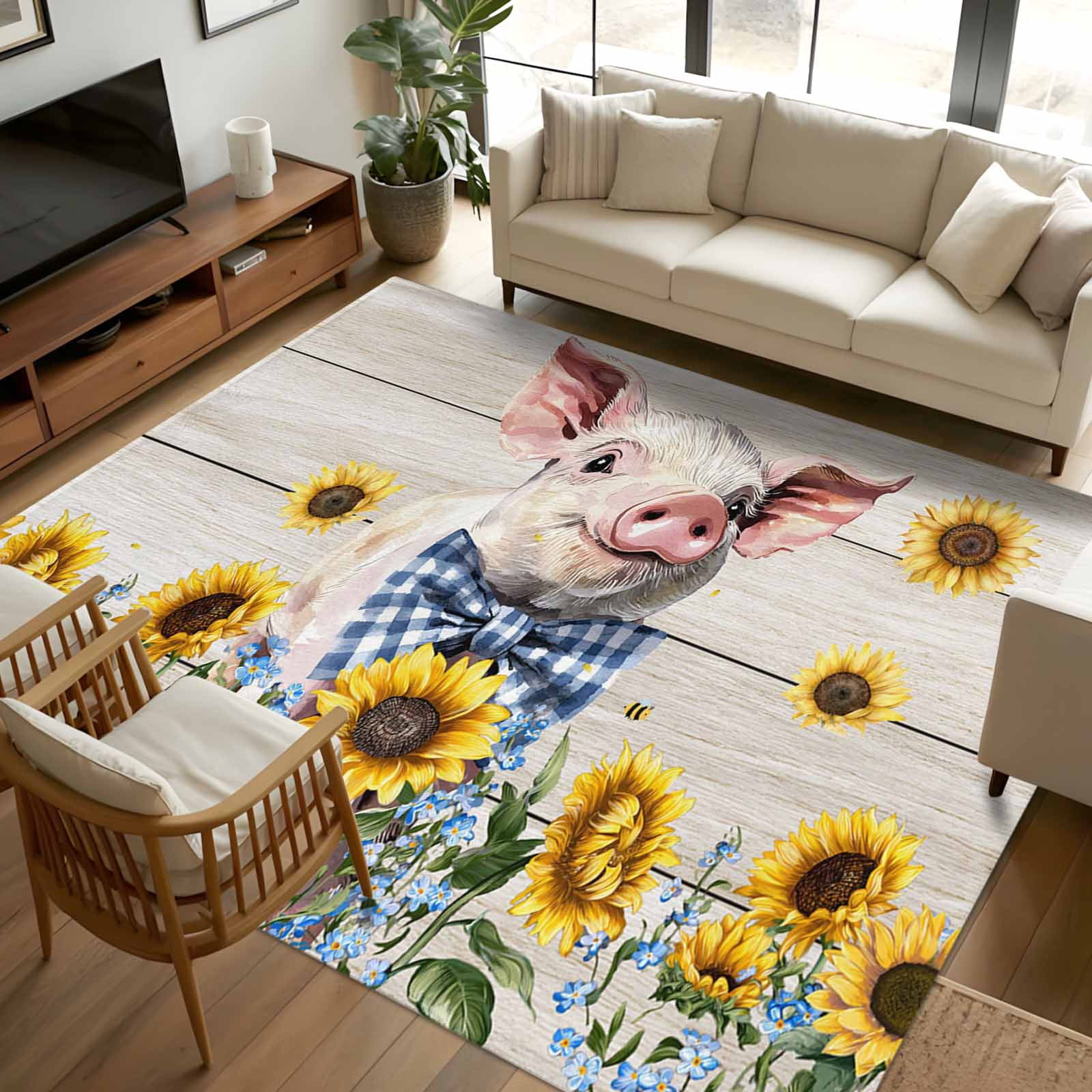 5x7 Area Rugs, Cute Pig Non-Skid Rubber Backing Large Rectangle Rugs ...