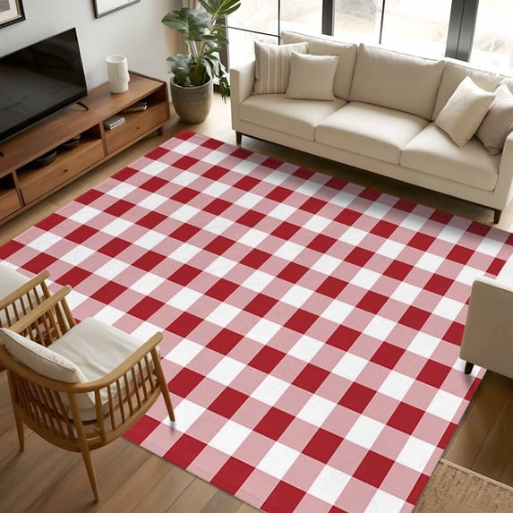 5x7 Area Rugs, Farmhouse Red Plaid Non-Skid Rubber Backing Large ...