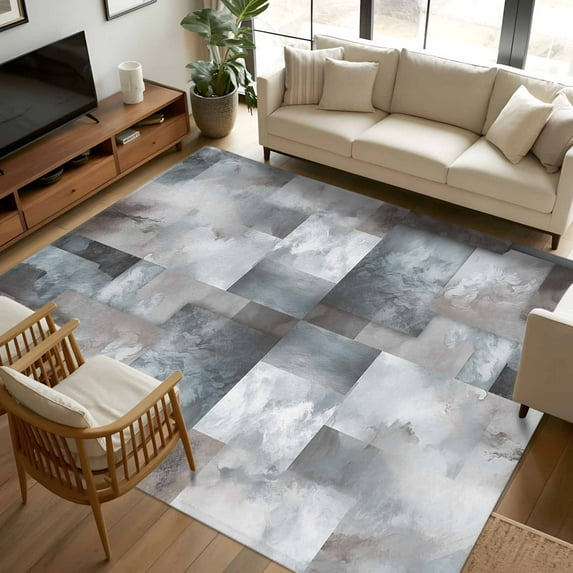 5x7 Area Rugs, Gray Geometric Non-Skid Rubber Backing Large Rectangle ...