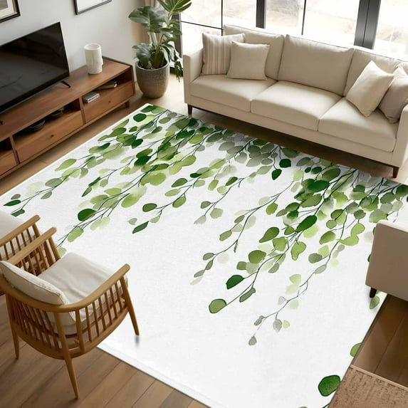 5x7 Area Rugs, Green Eucalyptus Leaves Non-Skid Rubber Backing Large ...