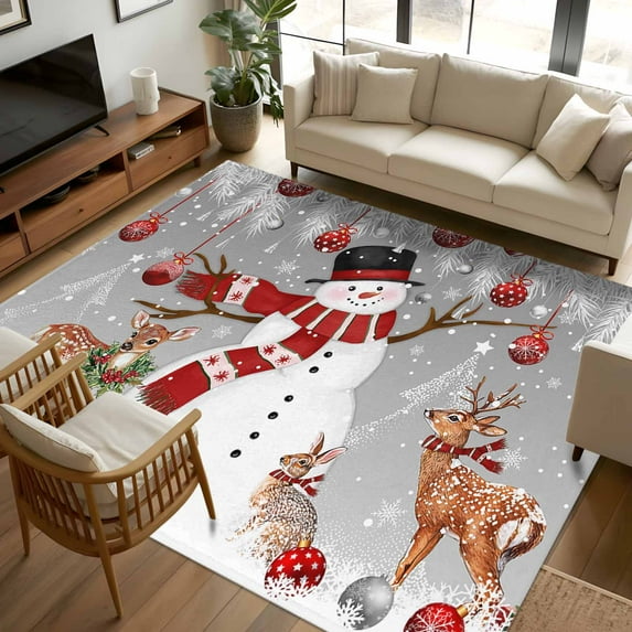 5x7 Area Rugs, Grey Christmas Non-Skid Rubber Backing Large Rectangle ...