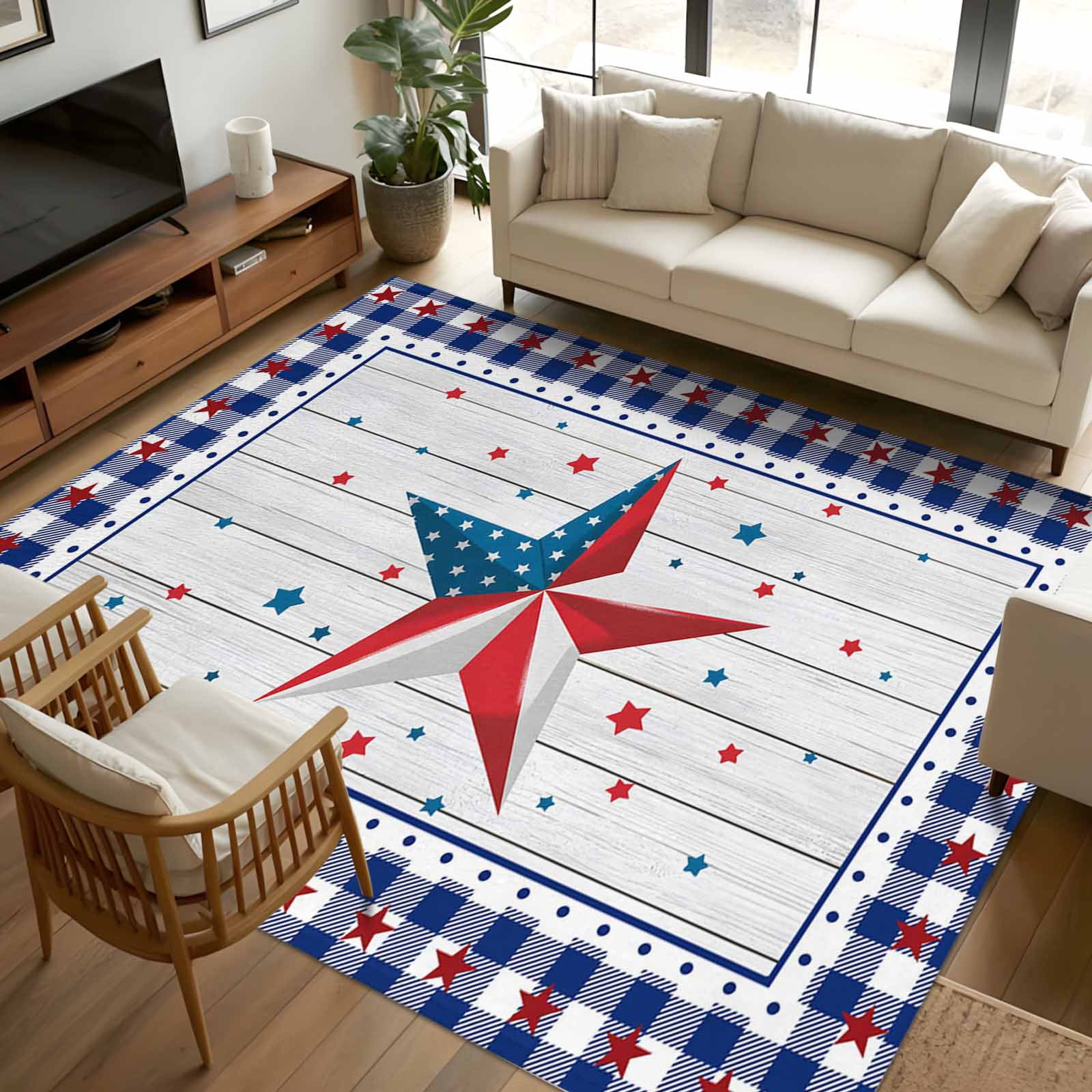 5x7 Area Rugs, Independence Day Non-Skid Rubber Backing Large Rectangle ...