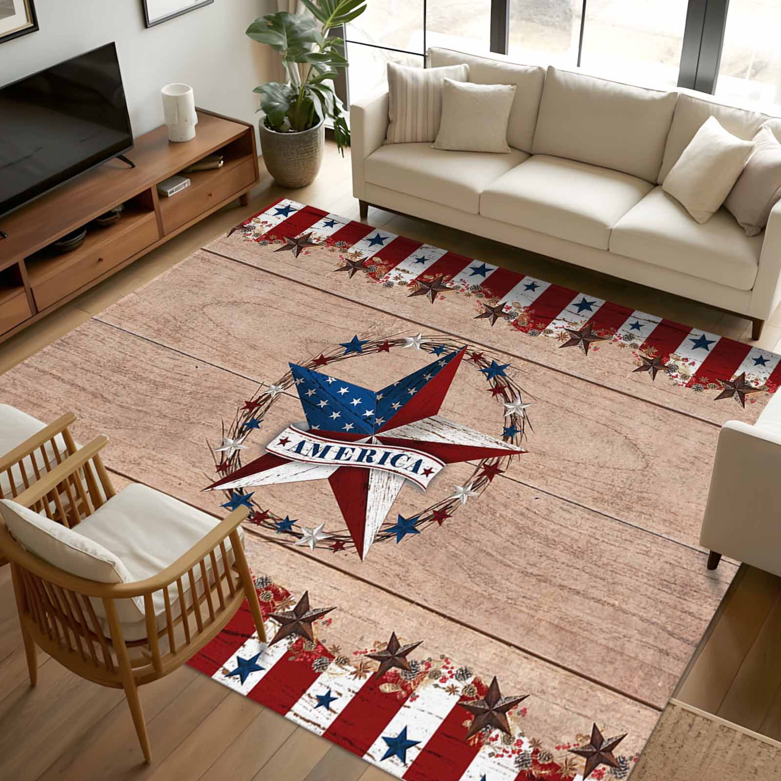 5x7 Area Rugs, Independence Day Non-Skid Rubber Backing Large Rectangle ...