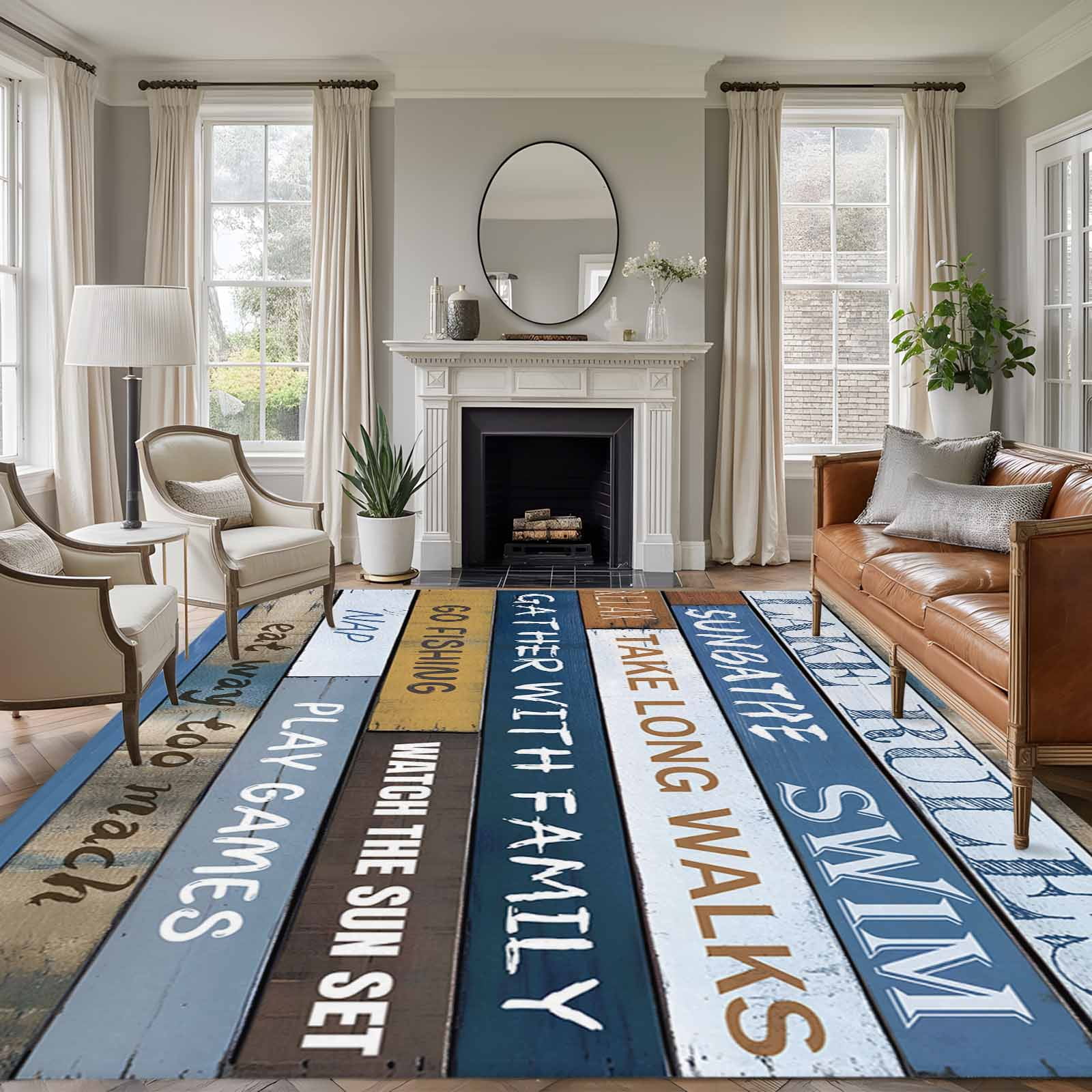 5x7 Area Rugs, Lake Farmhouse Non-Skid Rubber Backing Large Rectangle ...