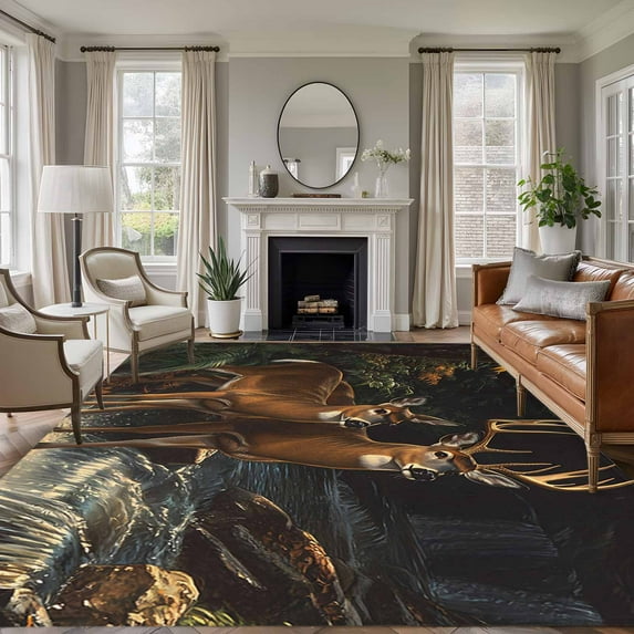 5x7 Area Rugs for Living Room, Autumn Deer Non Slip Area Rugs for ...