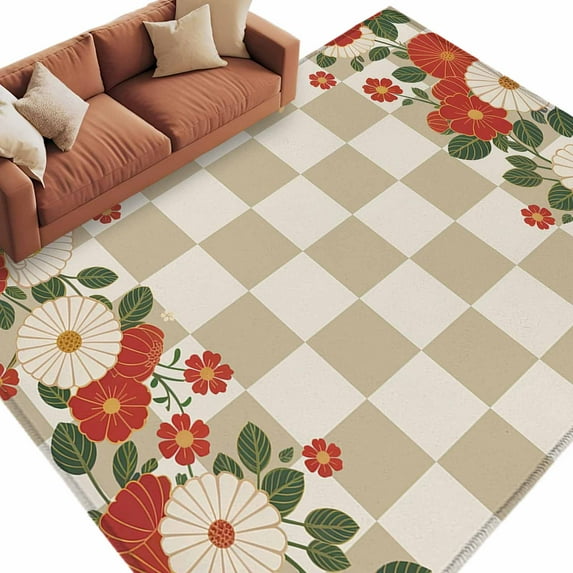 5x7 Area Rugs for Living Room, Beige Plaid Non Slip Area Rugs for ...