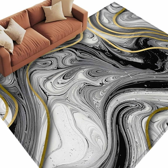 5x7 Area Rugs for Living Room, Black Gray Marble Non Slip Area Rugs for ...