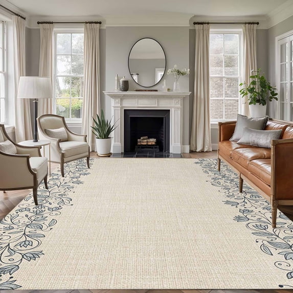 5x7 Area Rugs for Living Room, Blue Flower Non Slip Area Rugs for ...