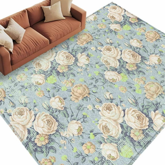 5x7 Area Rugs for Living Room, Blue Flowers Non Slip Area Rugs for ...
