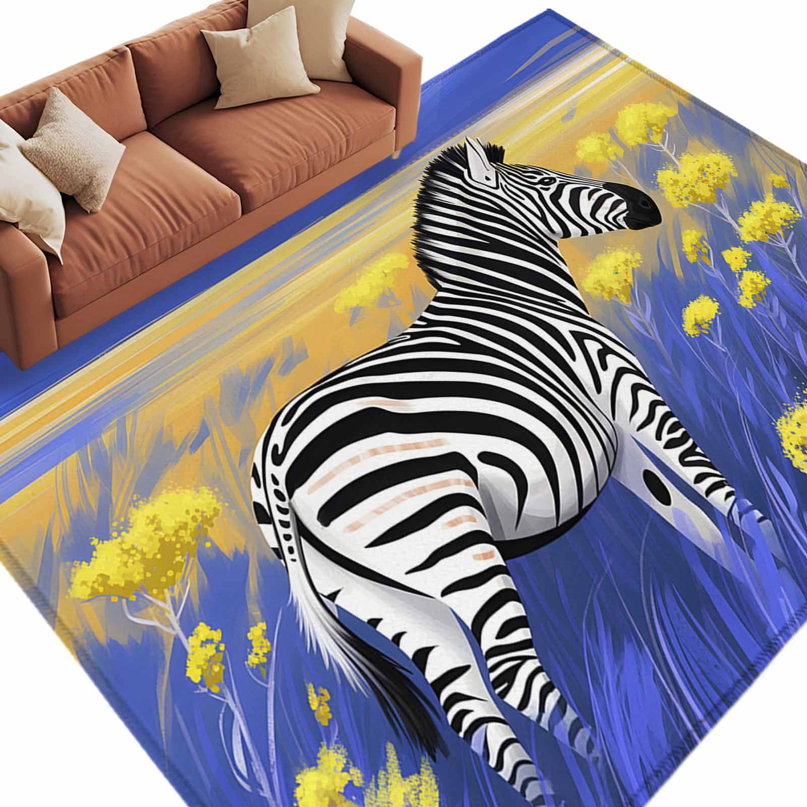 5x7 Area Rugs for Living Room, Blue Grassland Non Slip Area Rugs for ...