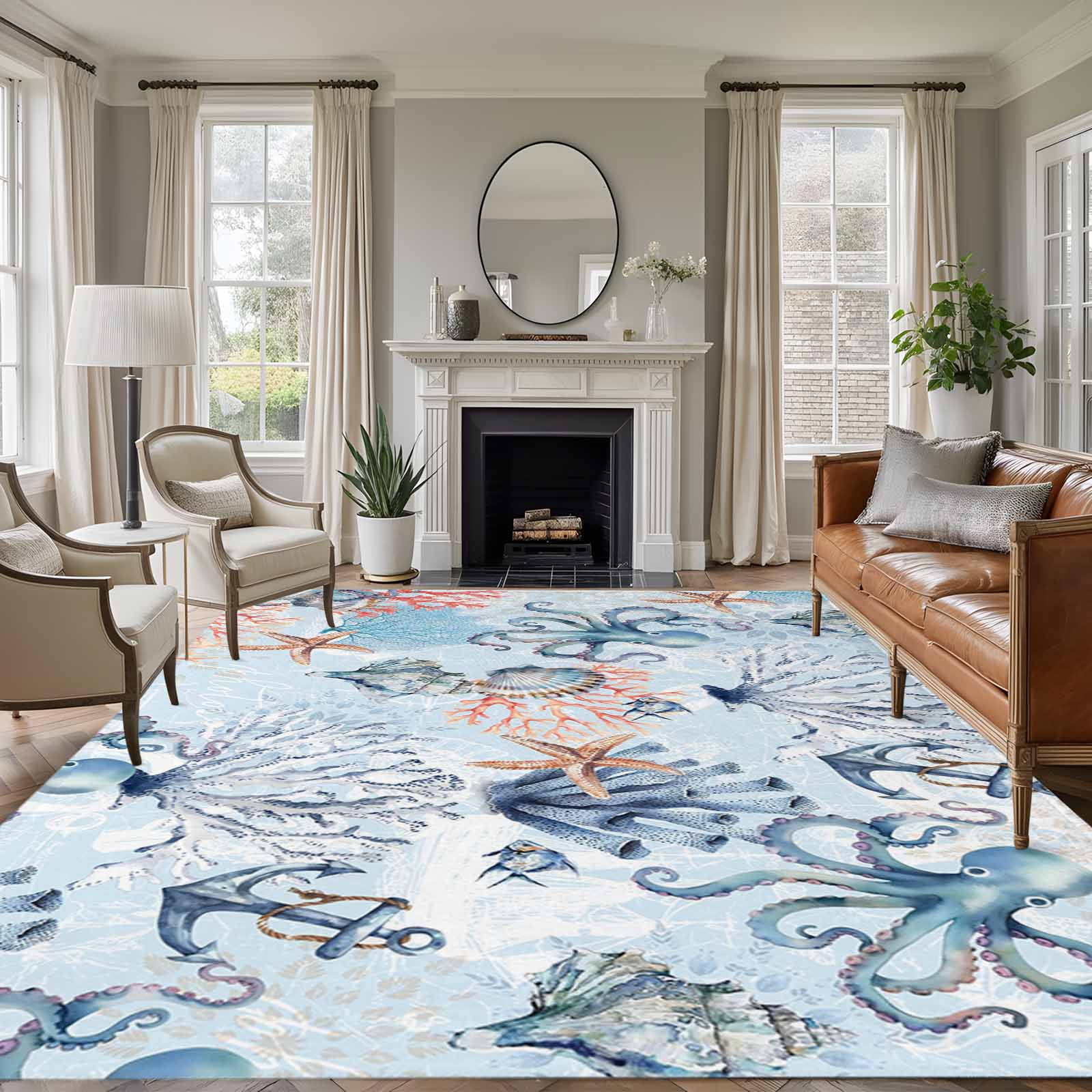 5x7 Area Rugs for Living Room, Blue Ocean Non Slip Area Rugs for ...