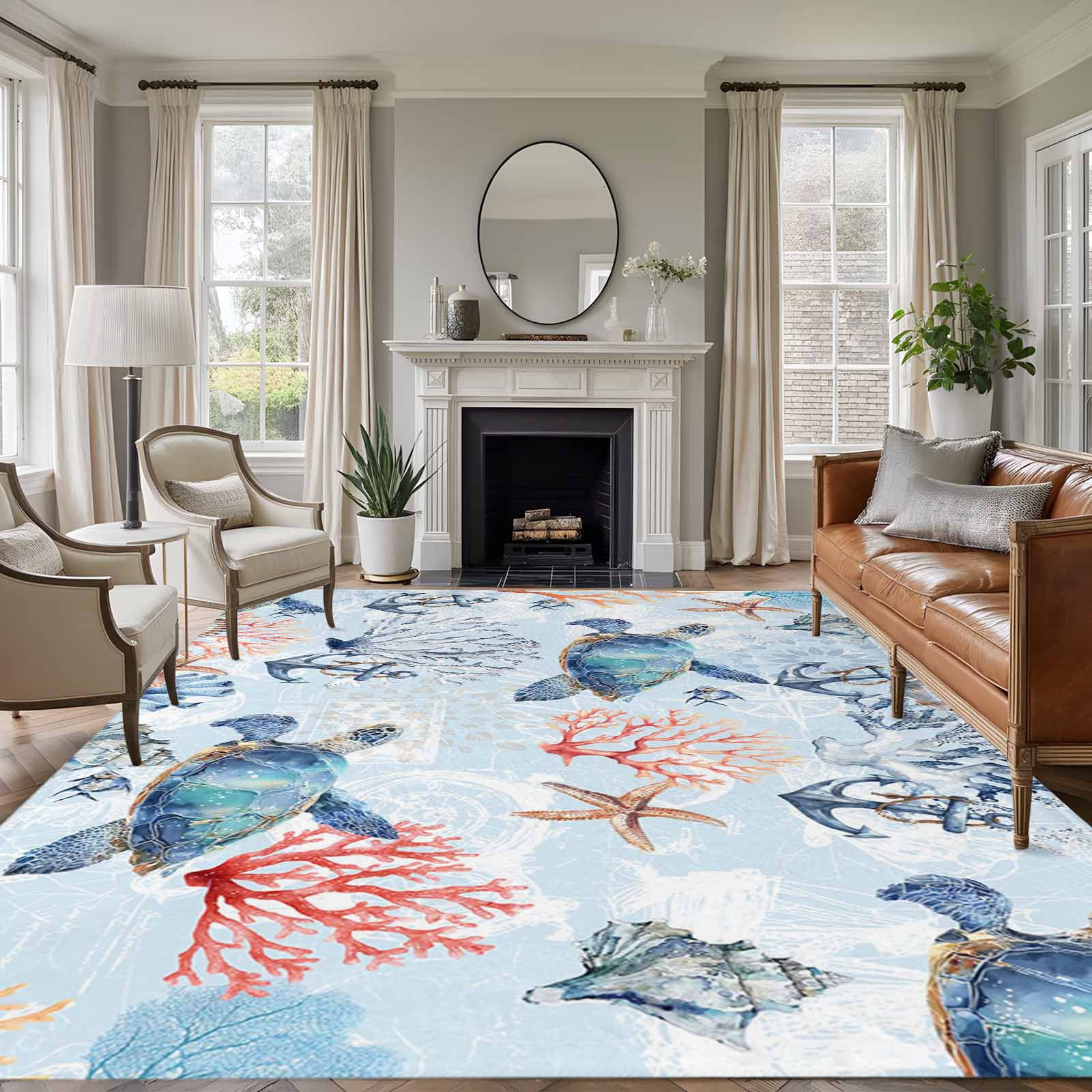 5x7 Area Rugs for Living Room, Blue Ocean Non Slip Area Rugs for ...