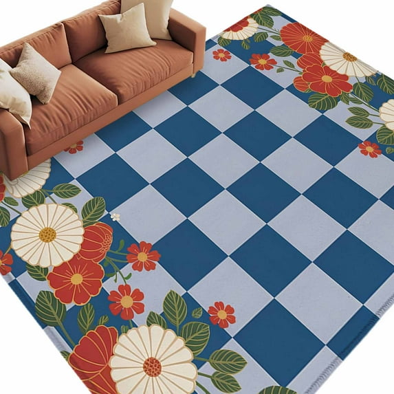 5x7 Area Rugs for Living Room, Blue Plaid Non Slip Area Rugs for ...