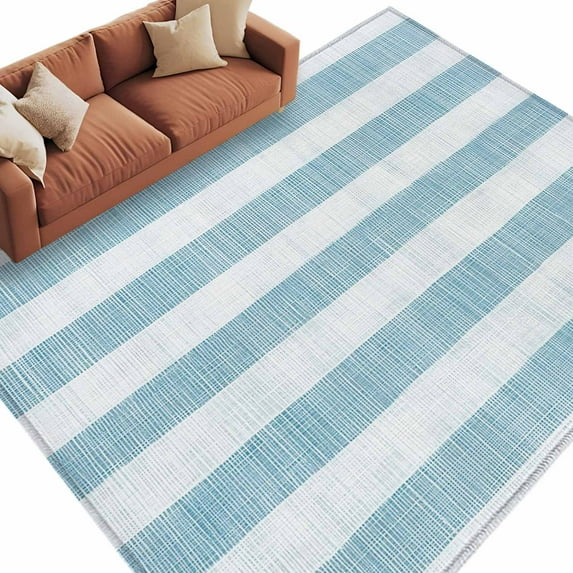 5x7 Area Rugs for Living Room, Blue Striped Non Slip Area Rugs for ...
