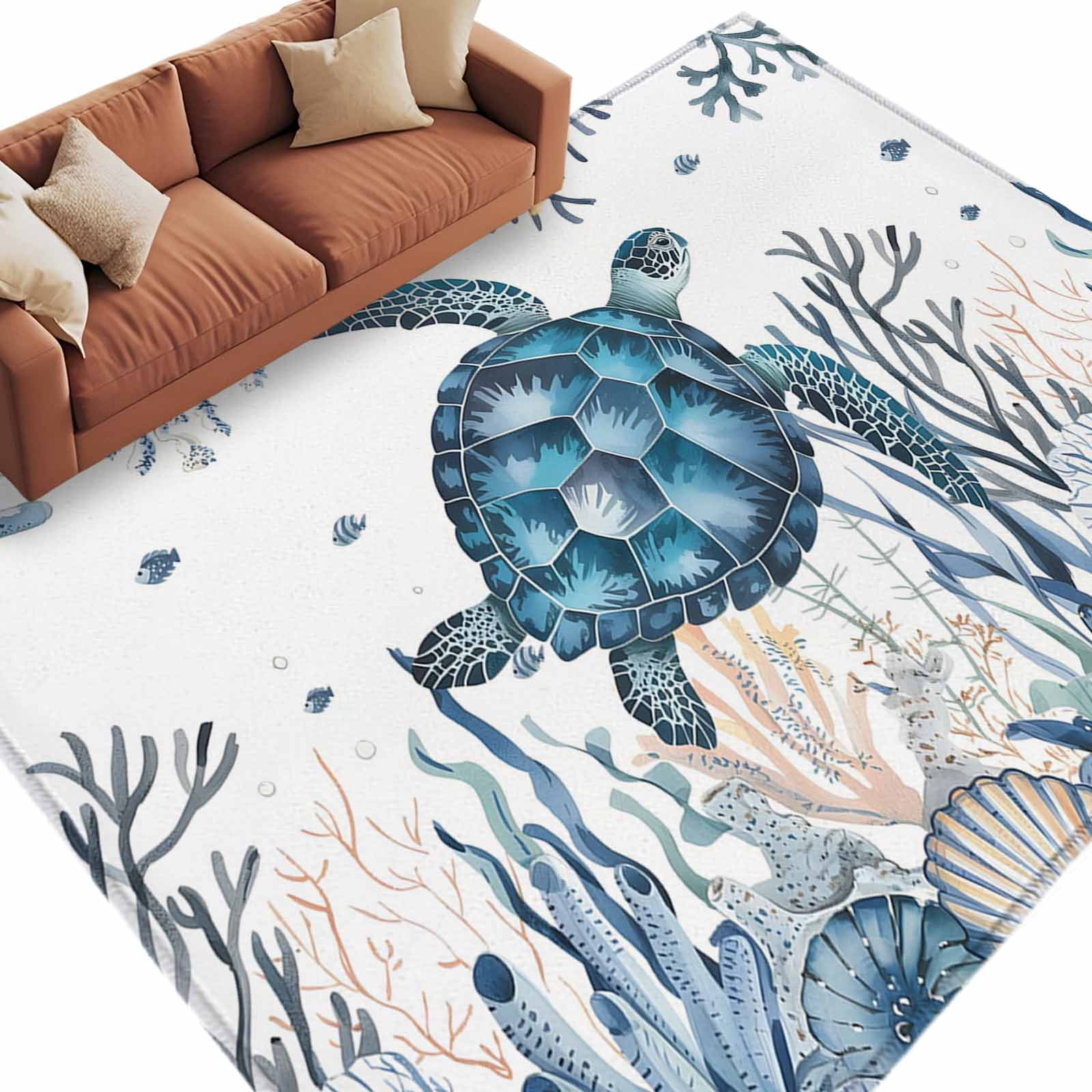 5x7 Area Rugs for Living Room, Coastal Sea Turtle Non Slip Area Rugs ...