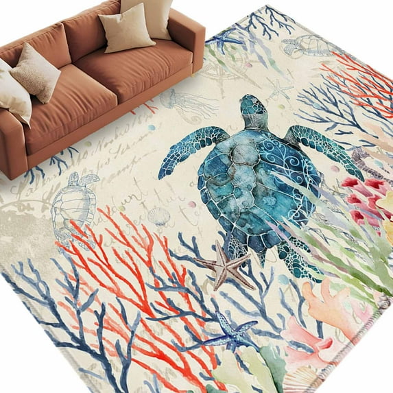 5x7 Area Rugs for Living Room, Coastal Turtle Non Slip Area Rugs for ...