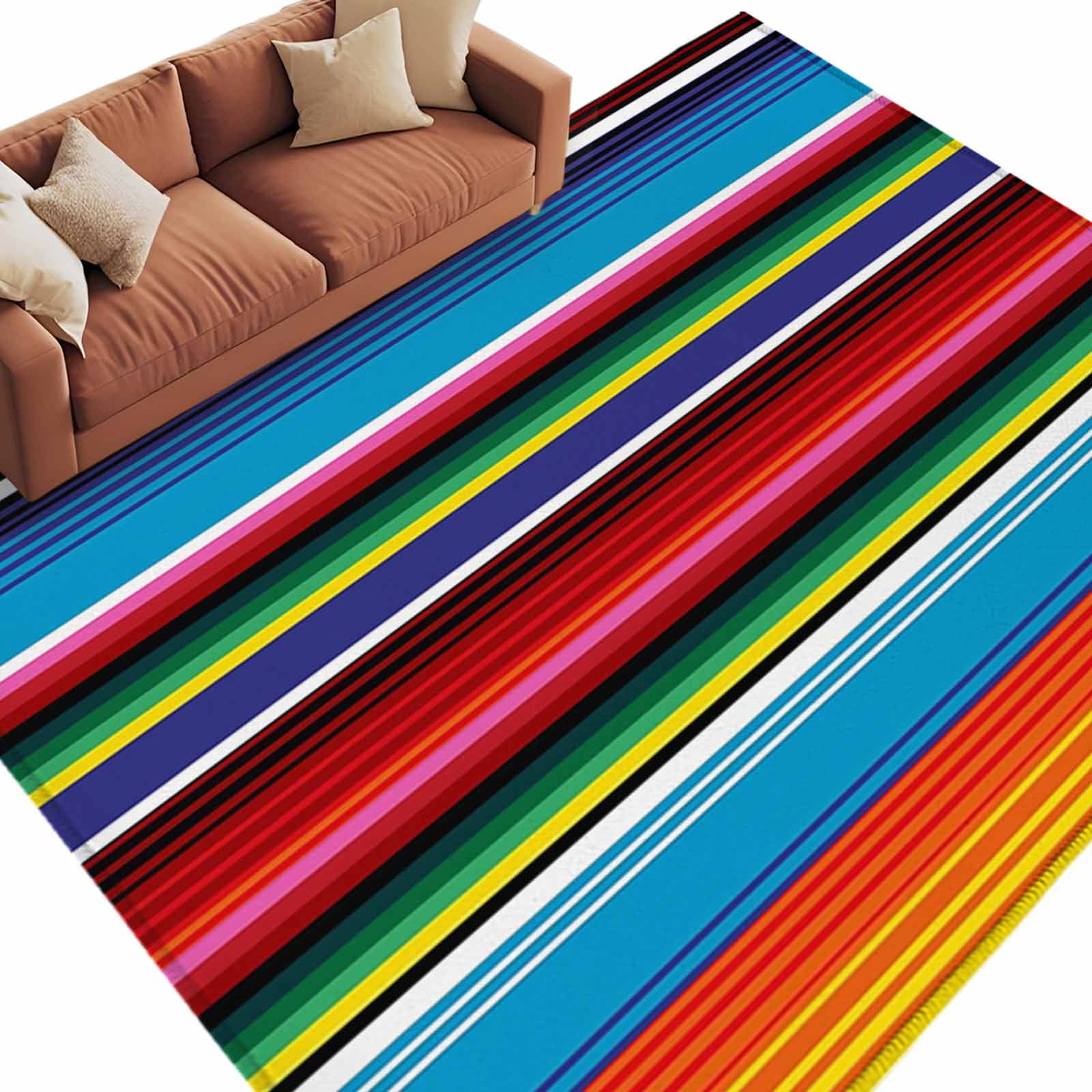 5x7 Area Rugs for Living Room, Colorful Striped Non Slip Area Rugs for ...