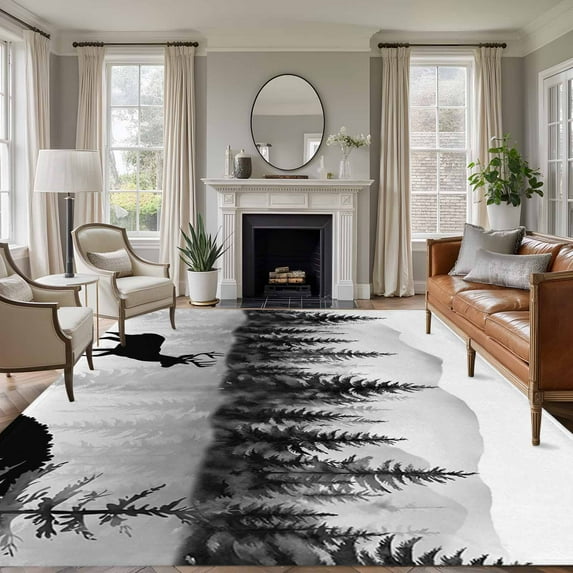 5x7 Area Rugs for Living Room, Deer Forest Silhouettes Non Slip Area ...