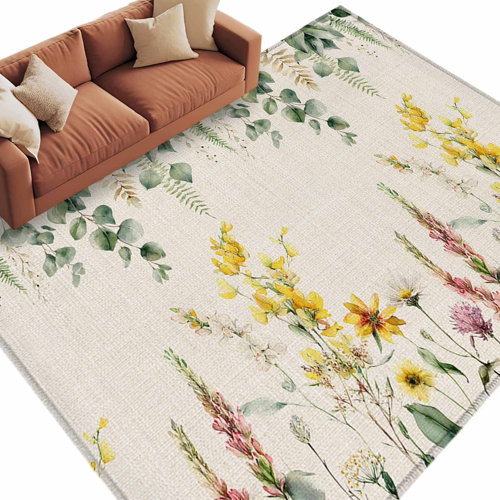 5x7 Area Rugs for Living Room, Eucalyptus Leaves Non Slip Area Rugs for ...