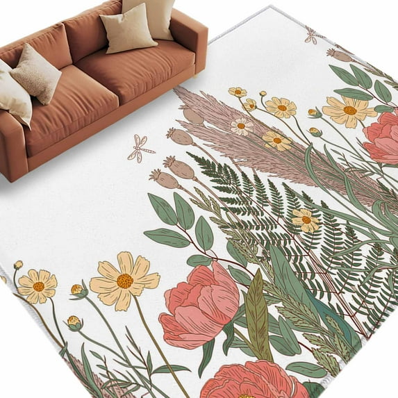 5x7 Area Rugs for Living Room, Fall Flower Non Slip Area Rugs for ...