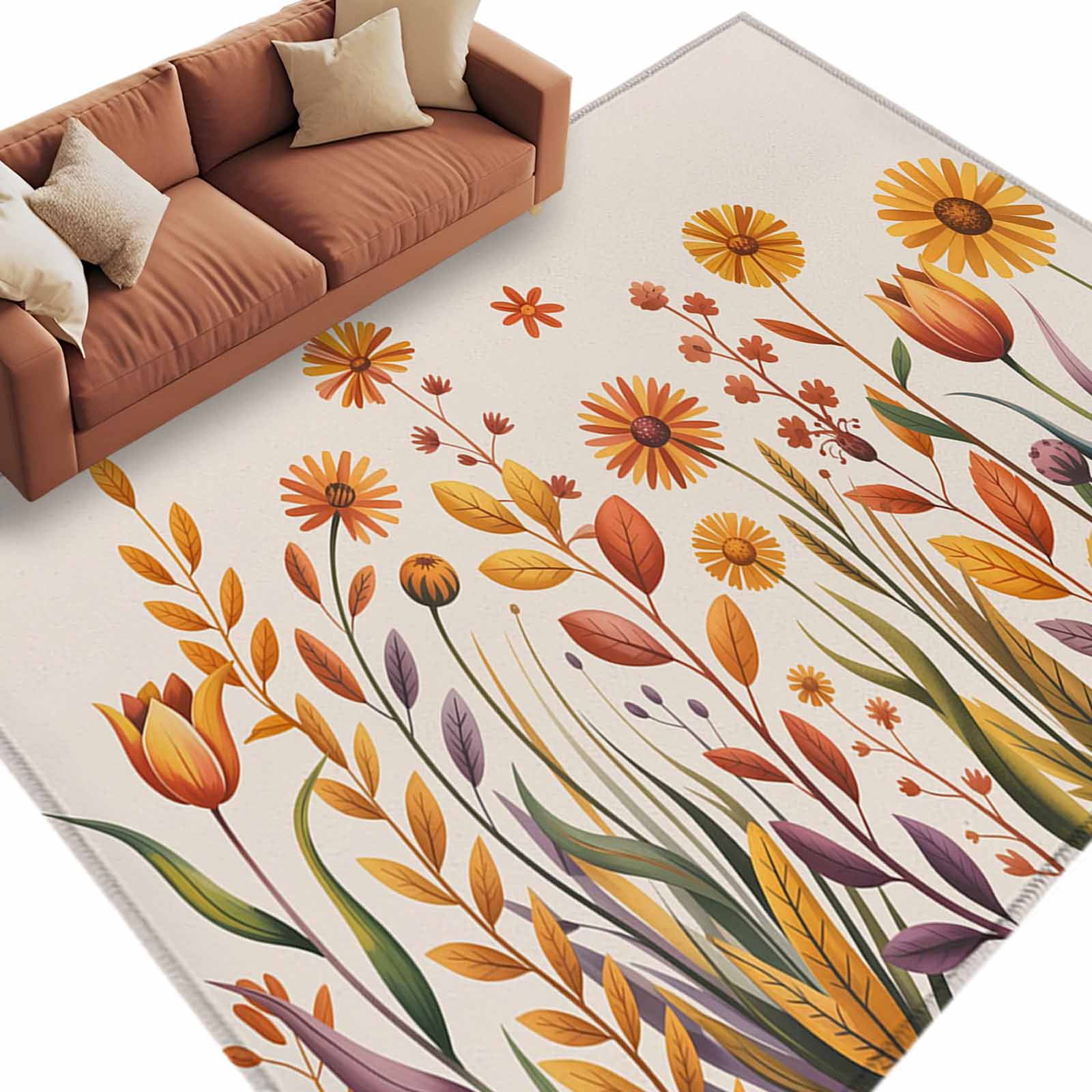 5x7 Area Rugs for Living Room, Fall Flowers Non Slip Area Rugs for ...