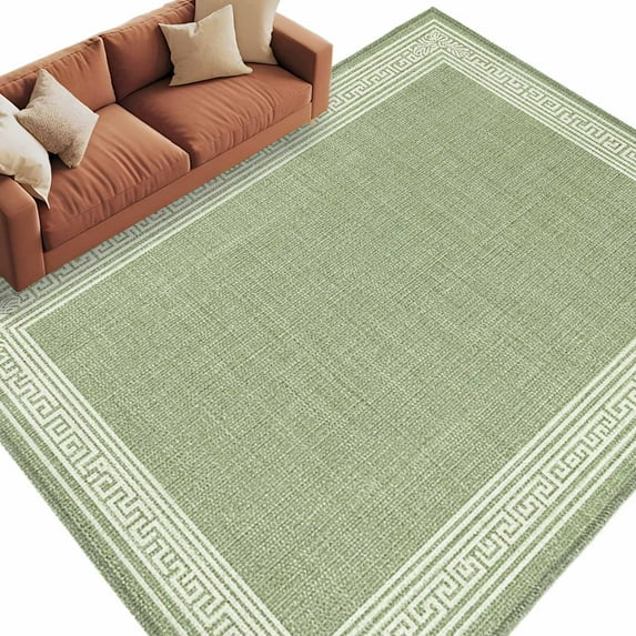 5x7 Area Rugs for Living Room, Grass Green Retro Greek Key Non Slip ...