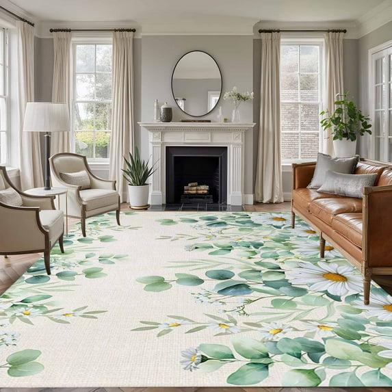 5x7 Area Rugs for Living Room, Green Eucalyptus Leaves Non Slip Area ...