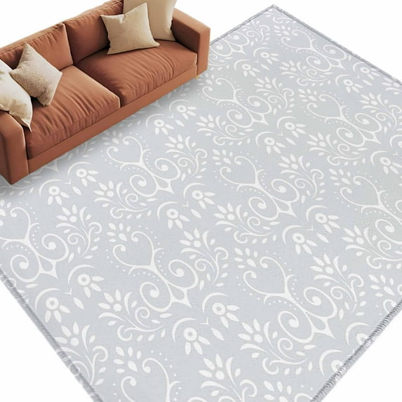 5x7 Area Rugs for Living Room, Grey Spring Floral Non Slip Area Rugs ...