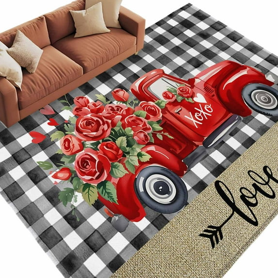 5x7 Area Rugs for Living Room, Happ Valentine's Day Non Slip Area Rugs ...