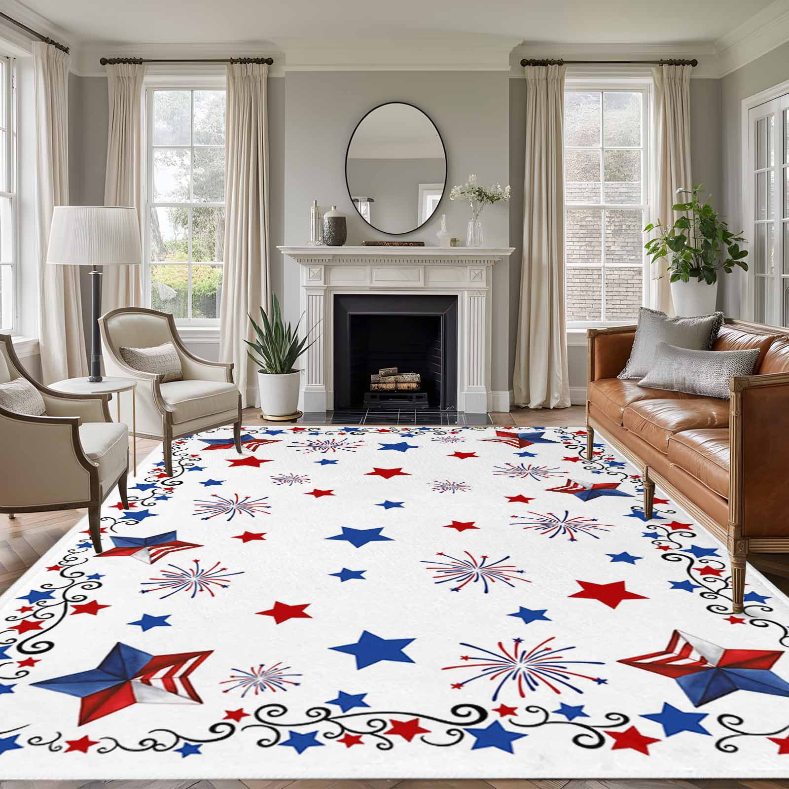 5x7 Area Rugs for Living Room, Independence Day Non Slip Area Rugs for ...