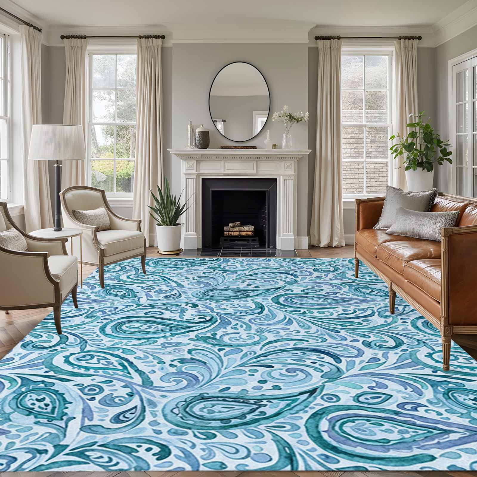 5x7 Area Rugs for Living Room, Light Blue Teal Non Slip Area Rugs for ...
