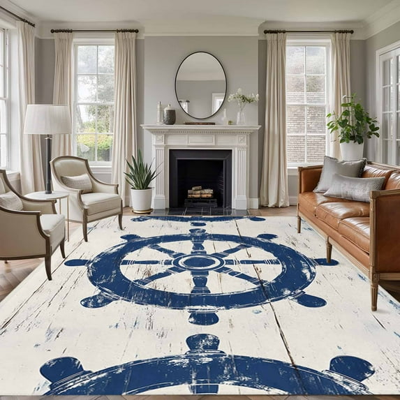 5x7 Area Rugs for Living Room, Navy Blue Rudder Coastal Non Slip Area ...